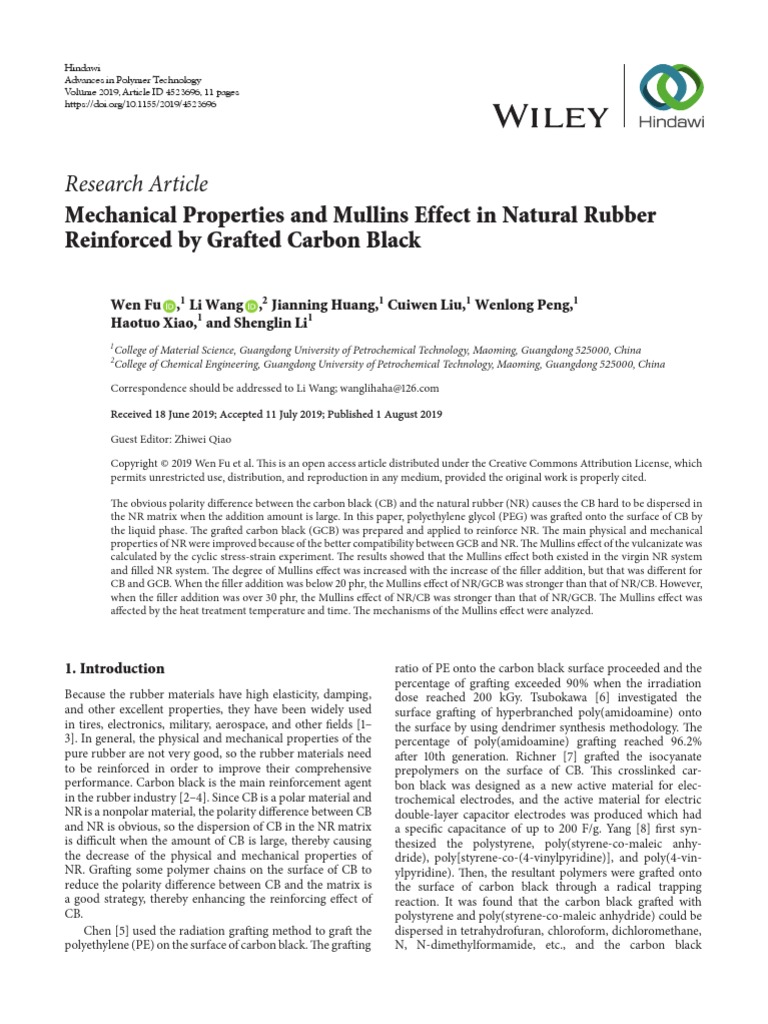 Mechanical Properties and Mullins Effect in Natural Rubber Reinforced ...