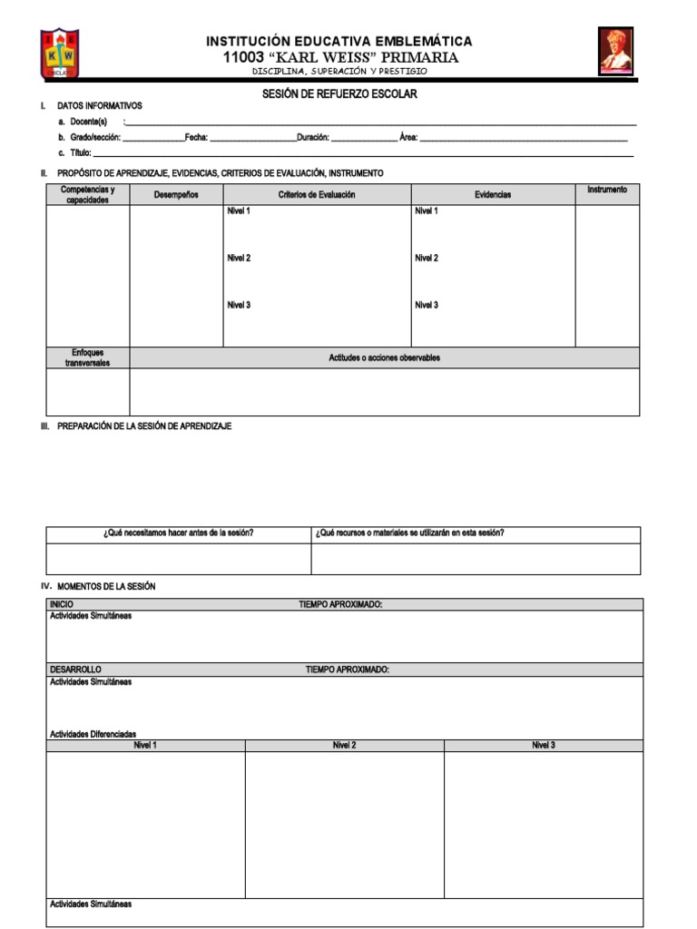 Esquema de Sesión de Refuerzo Escolar 2022 | PDF