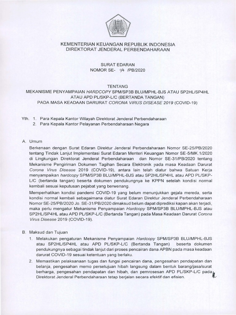SE - 94 PB 2020 Pengiriman Hardcopy SPM | PDF