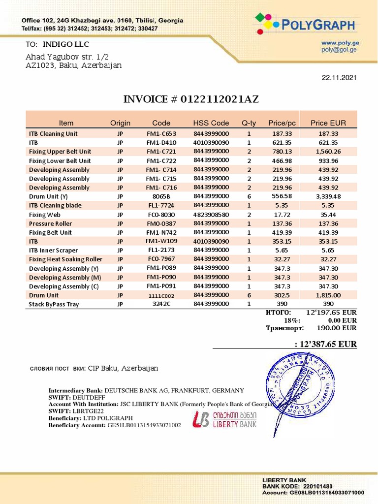 Invoice for Indigo LLC | PDF
