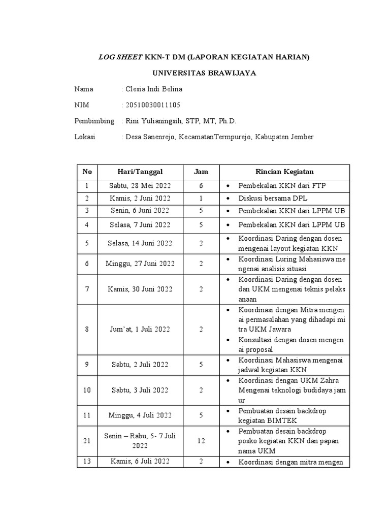 Log Sheet KKN | PDF