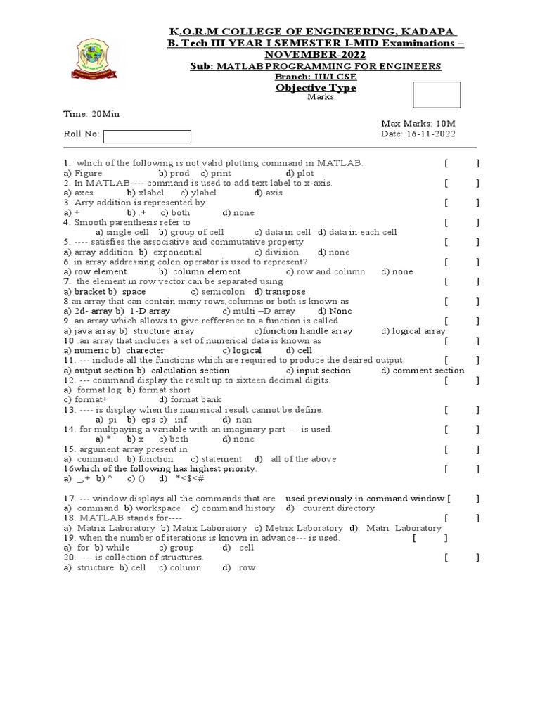 Matlab Mid Iiii Pdf Matlab Array Data Structure 