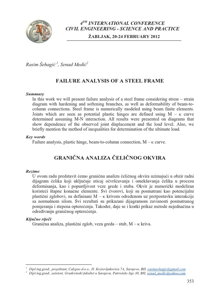 Steel Frame Failure Analysis Study | PDF | Plasticity (Physics) | Bending