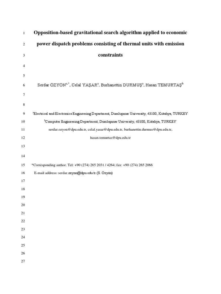 Opposition-Based Gravitational Search Algorithm Applied To Economic ...