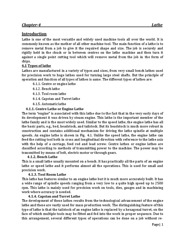 Chapter 4 Lathe | PDF | Equipment | Woodworking
