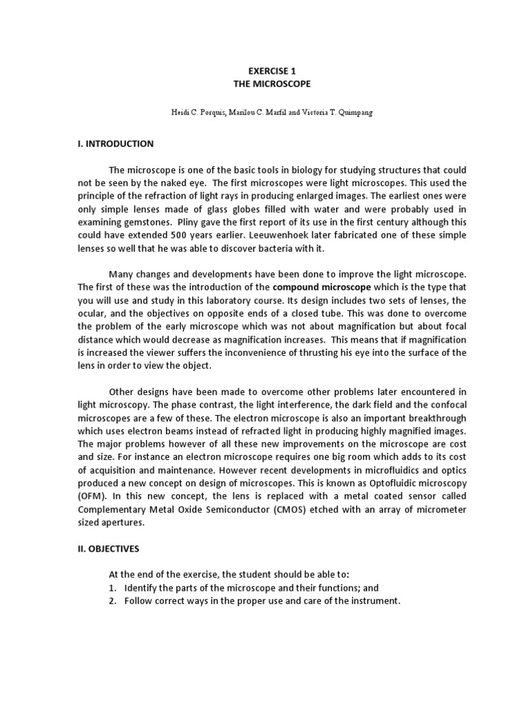 Exercise 1 - The Microscope (BIO11A) - 1 | PDF | Microscope ... Exercise 1 - The Microscope (BIO11A) - 1 | PDF | Microscope ...