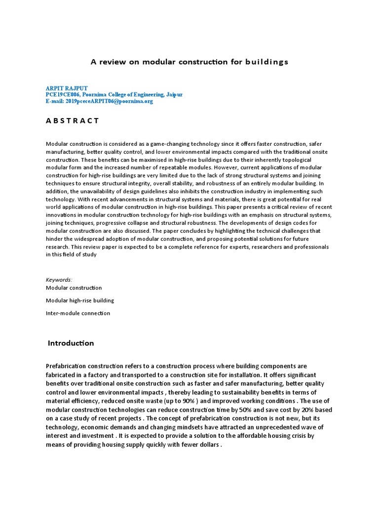 Modular Construction in High-Rise Buildings | PDF | Economic Sectors