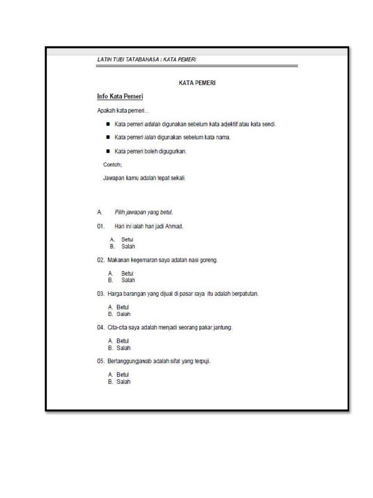 Latihan Kata Pemeri Tahun 5 | PDF