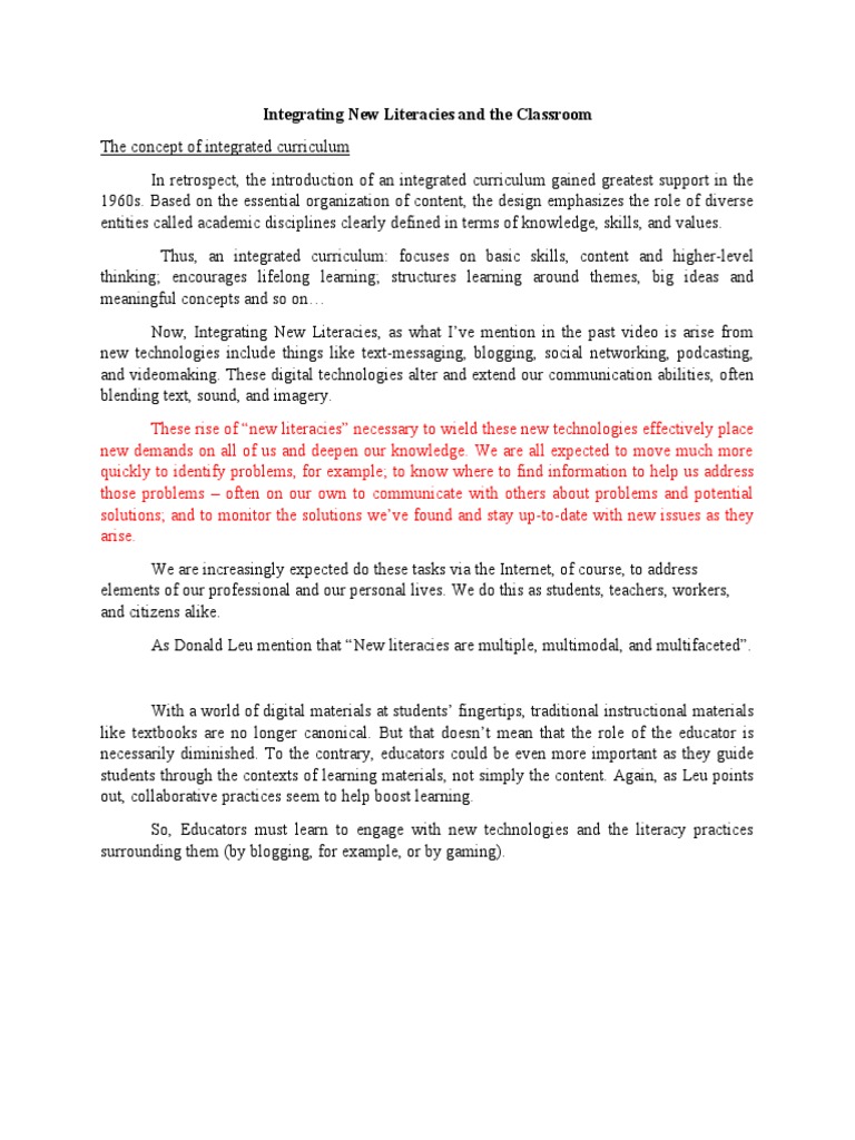 Integrating New Literacies and The Classroom | PDF