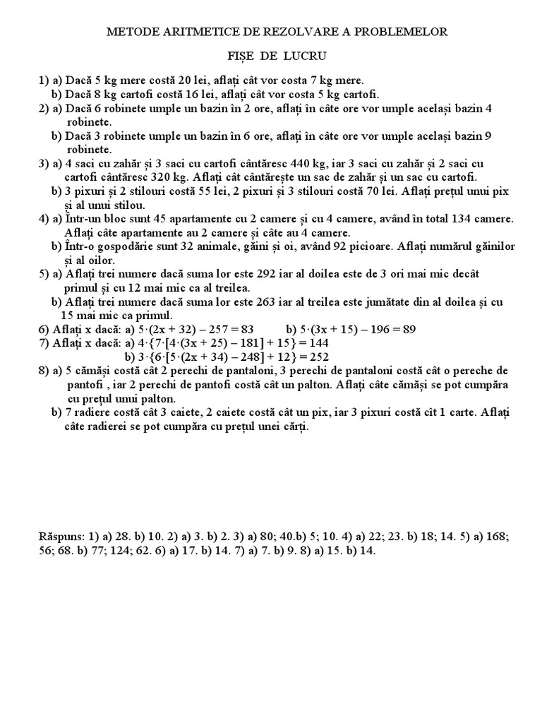Metode Aritmetice de Rezolvare A Problemelor | PDF