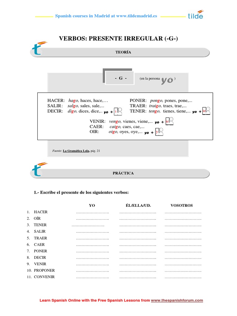 Verbos Presente Irregular G | PDF