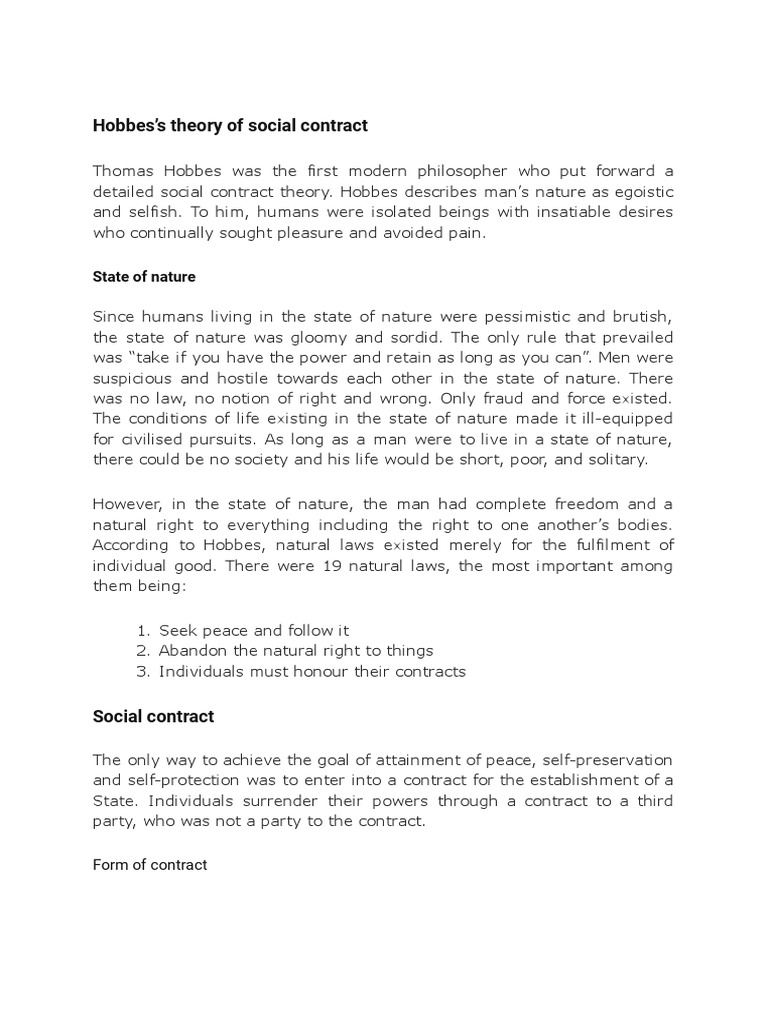 Hobbes's Theory of Social Contract | PDF | Social Contract | Thomas Hobbes