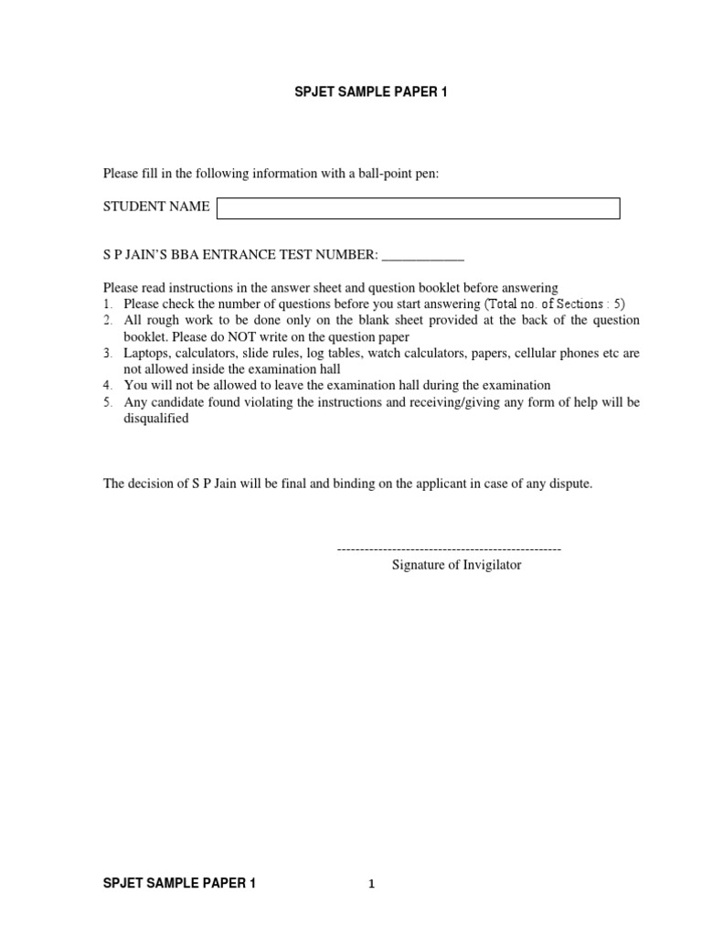 SPJET SAMPLE PAPER No 1 | PDF | Dyslexia | Cognitive Science
