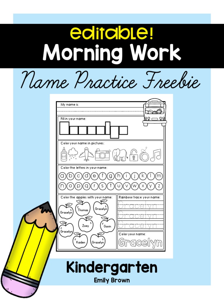 Kindergarten Name Practice Worksheet | PDF