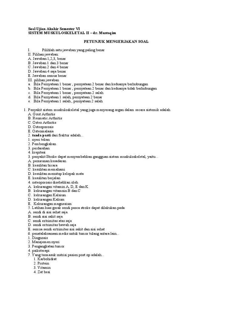 Soal Ujian Sistem Muskuloskeletal | PDF