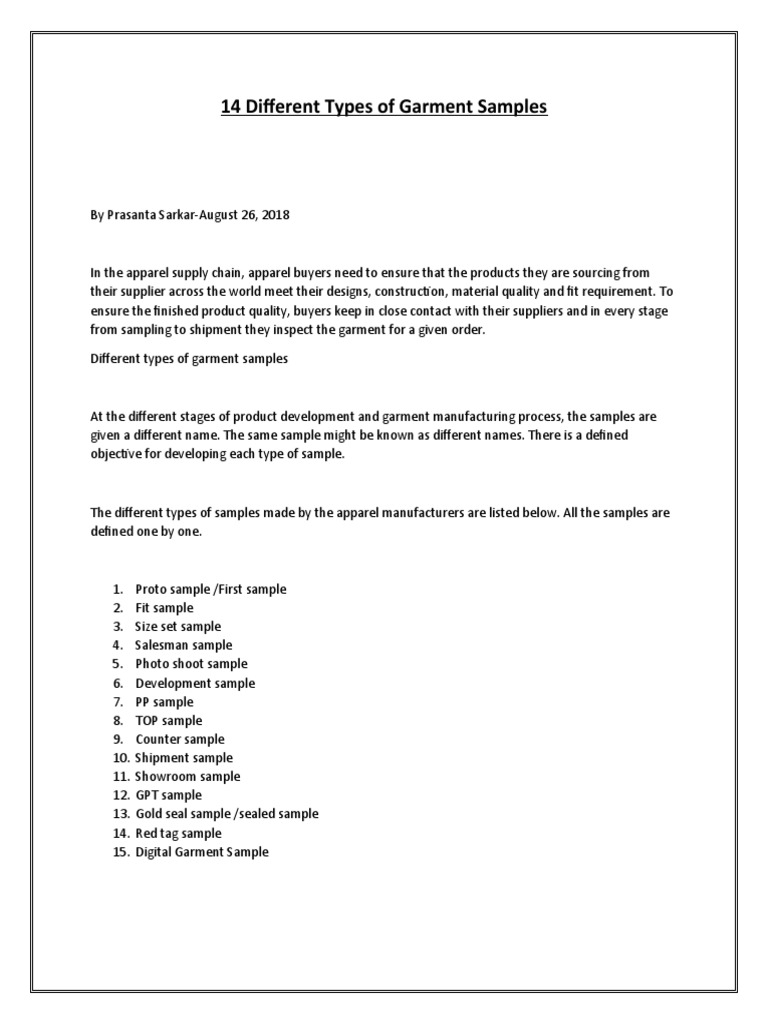 14 Different Types of Garment Samples | PDF | Procurement | Business ...