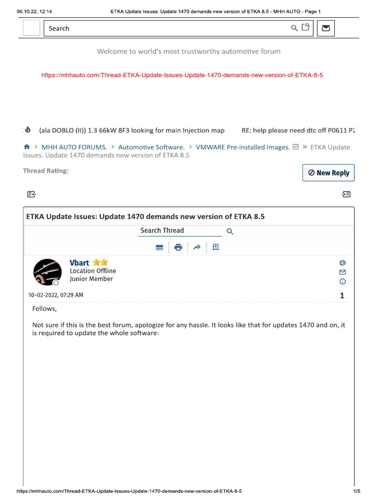 ETKA Update Issues - Update 1470 Demands... Ersion of ETKA 8.5 | PDF