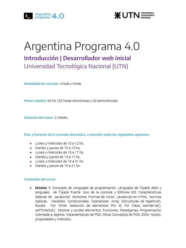 Ok. Introduccion Desarrollador Web Inicial - Universidad Tecnologica Nacional Utn | PDF | Script ...