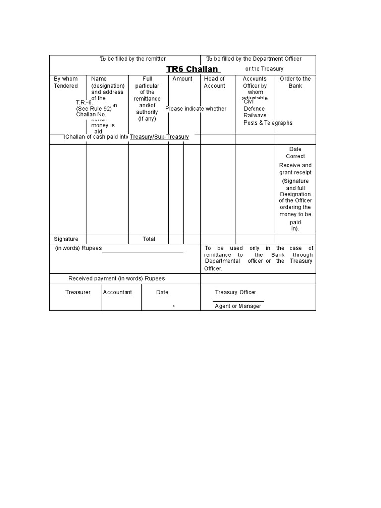 TR6 Challan: Posts & Telegraphs | PDF | Banks | Cheque