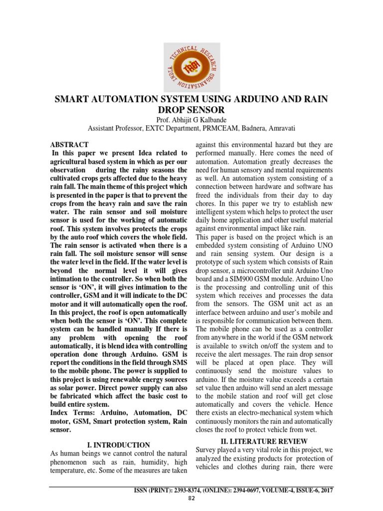 Smart Automation System Using Arduino and Rain Drop Sensor | PDF