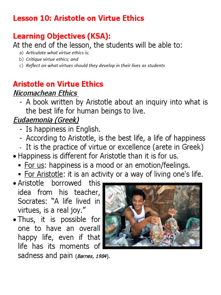 Lesson 10 Aristotle On Virtue Ethics | PDF | Virtue | Aristotle