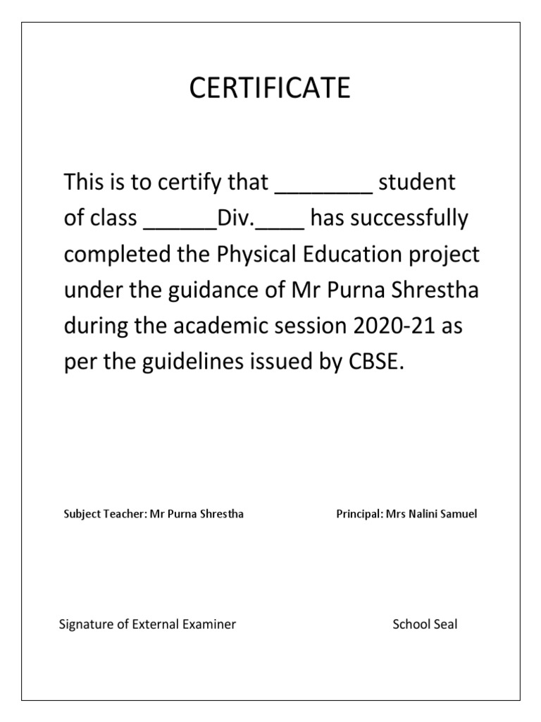 Sample of Cover Page, Acknowledgement and Certificate For Project | PDF
