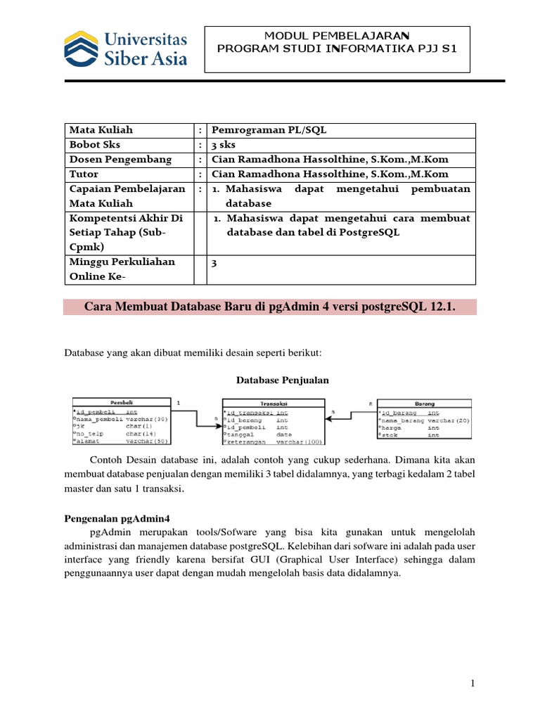 Panduan Membuat Database di pgAdmin 4 | PDF