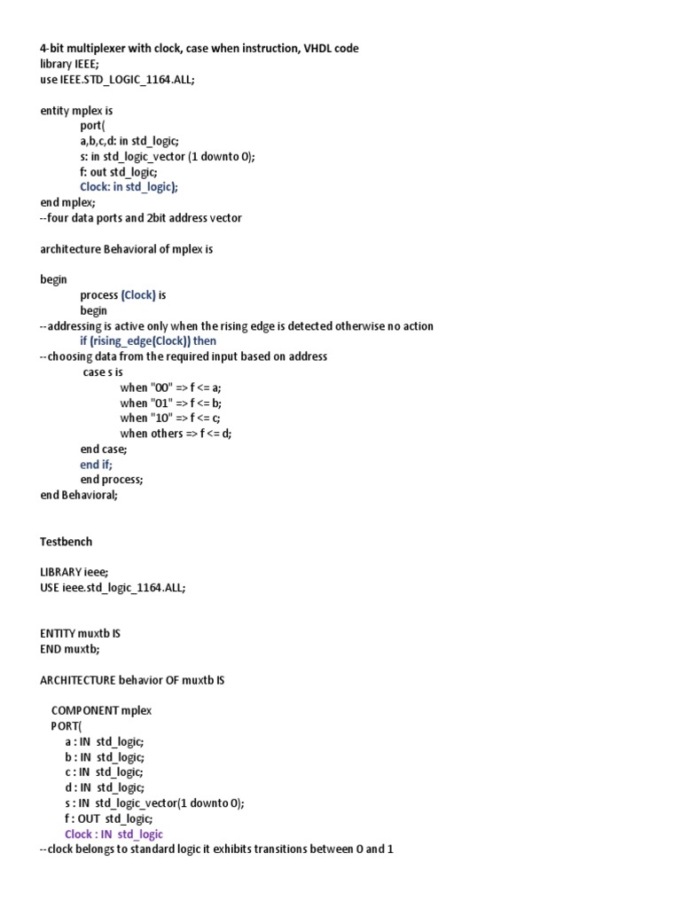 Lab - VHDL Multiplexer With A Clock | PDF | Computer Hardware | Electrical Engineering