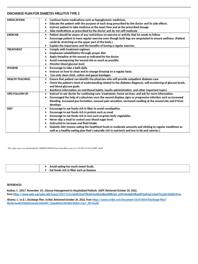 Discharge Plan | PDF | Diabetes | Foods