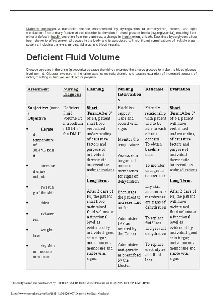 Diabetes Mellitus NCP | PDF | Diabetes | Insulin