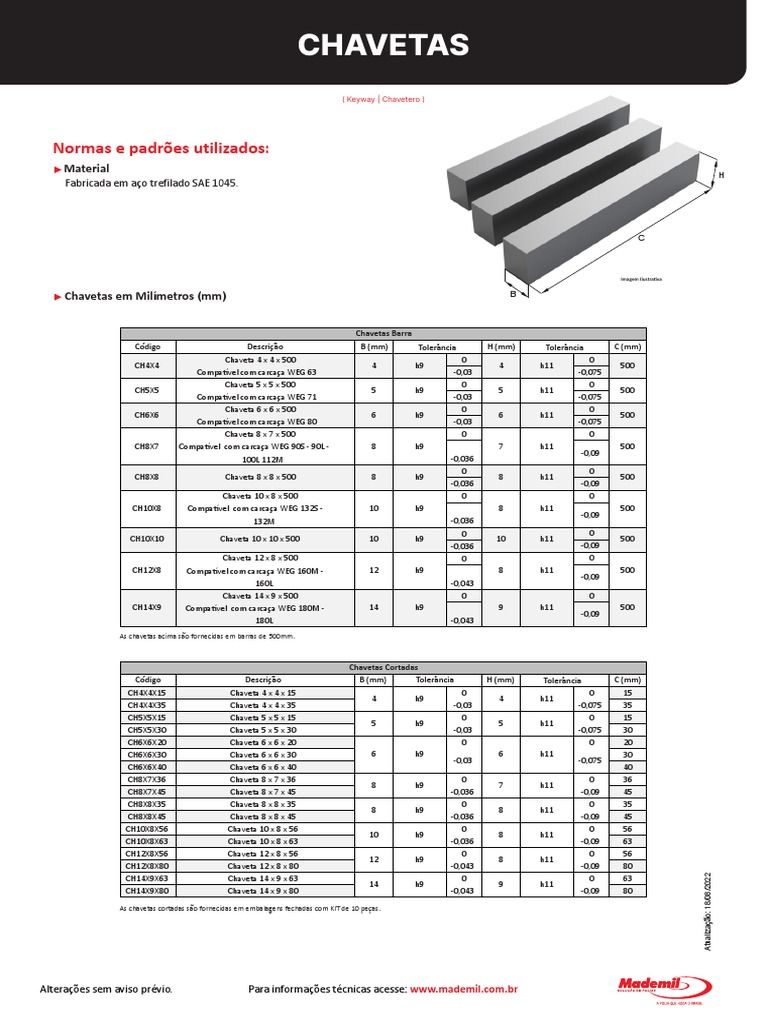 Chavetas: especificações e medidas | PDF