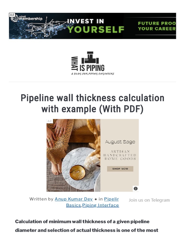 Pipeline Wall Thickness Calculation With Example (With PDF | PDF | Pipe (Fluid Conveyance ...