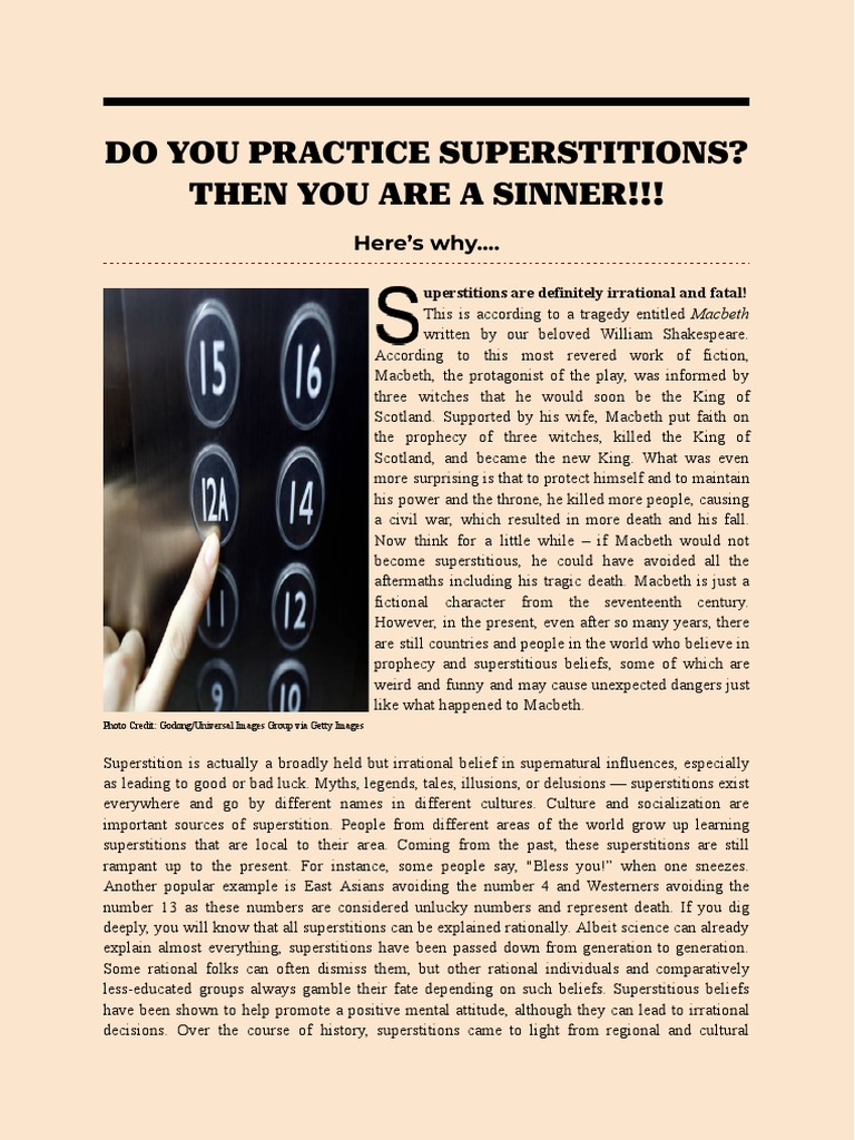 Group 4 - Feature Writing Workshop | PDF | Superstitions | Macbeth