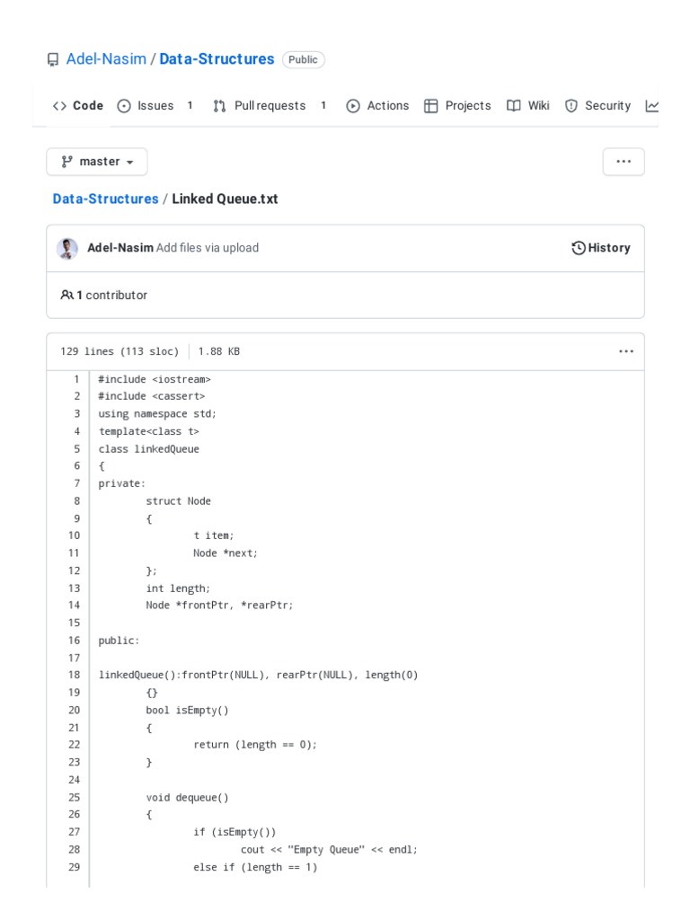 Data-Structures - Linked Queue - TXT at Master Adel-Nasim - Data-Structures GitHub | PDF | Queue ...