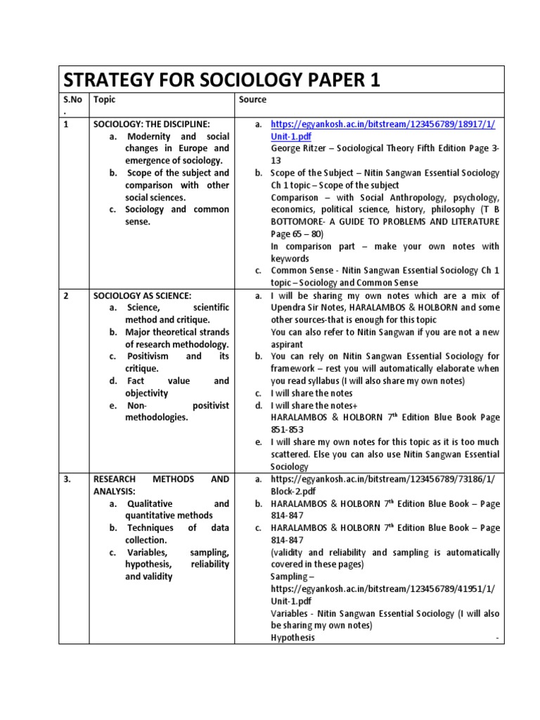 Strategy For Sociology Paper 1 | PDF | Sociology | Social Stratification