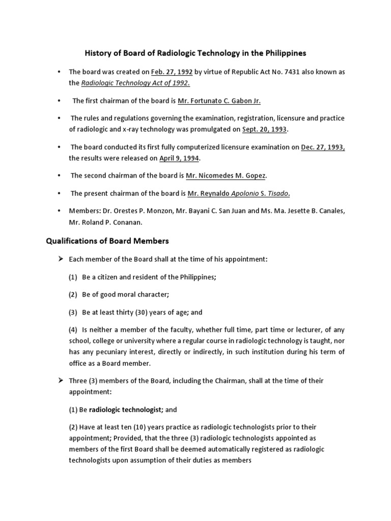 History of Board of Radiologic Technology in The Philippines | PDF | Radiology | Imaging