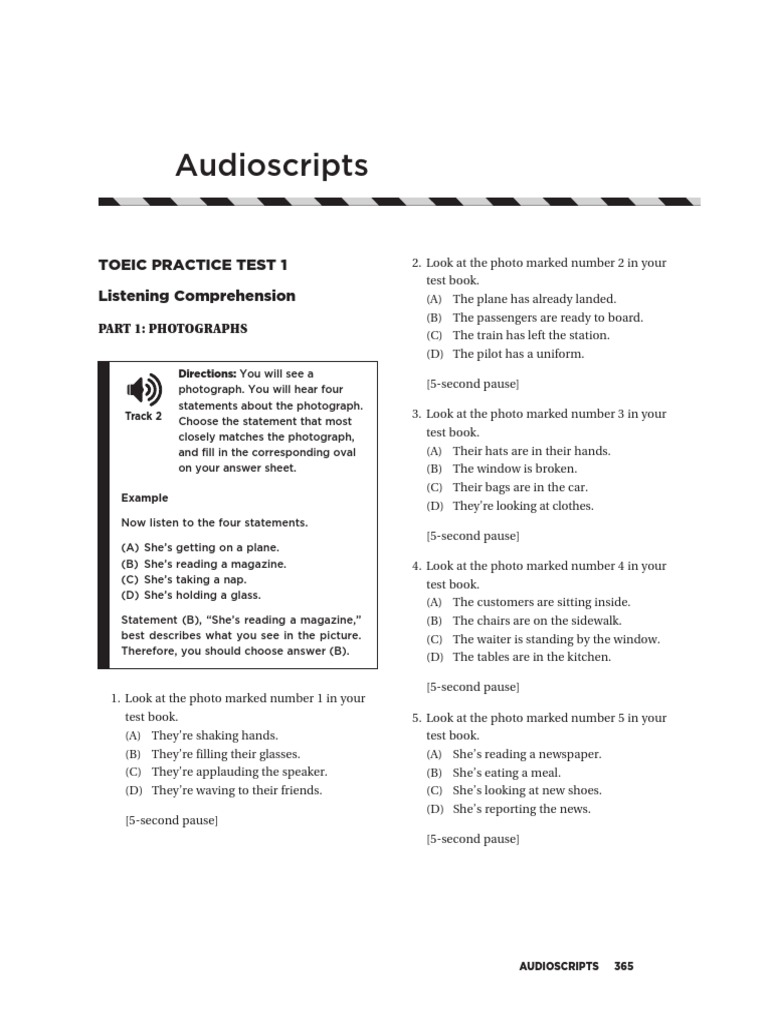 BARRON's Toeic 4th-ToEIC - Scripts | PDF | Photograph