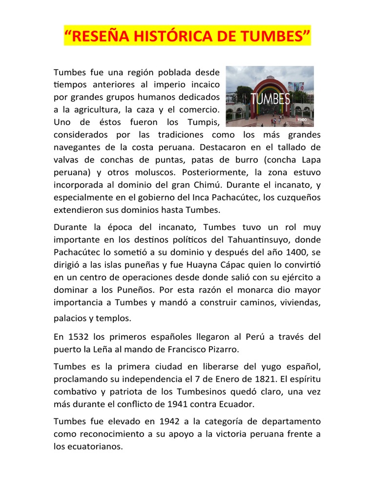 Leemos El Texto - La Reseña Histórica de Tumbes | PDF | Imperio Inca | Perú