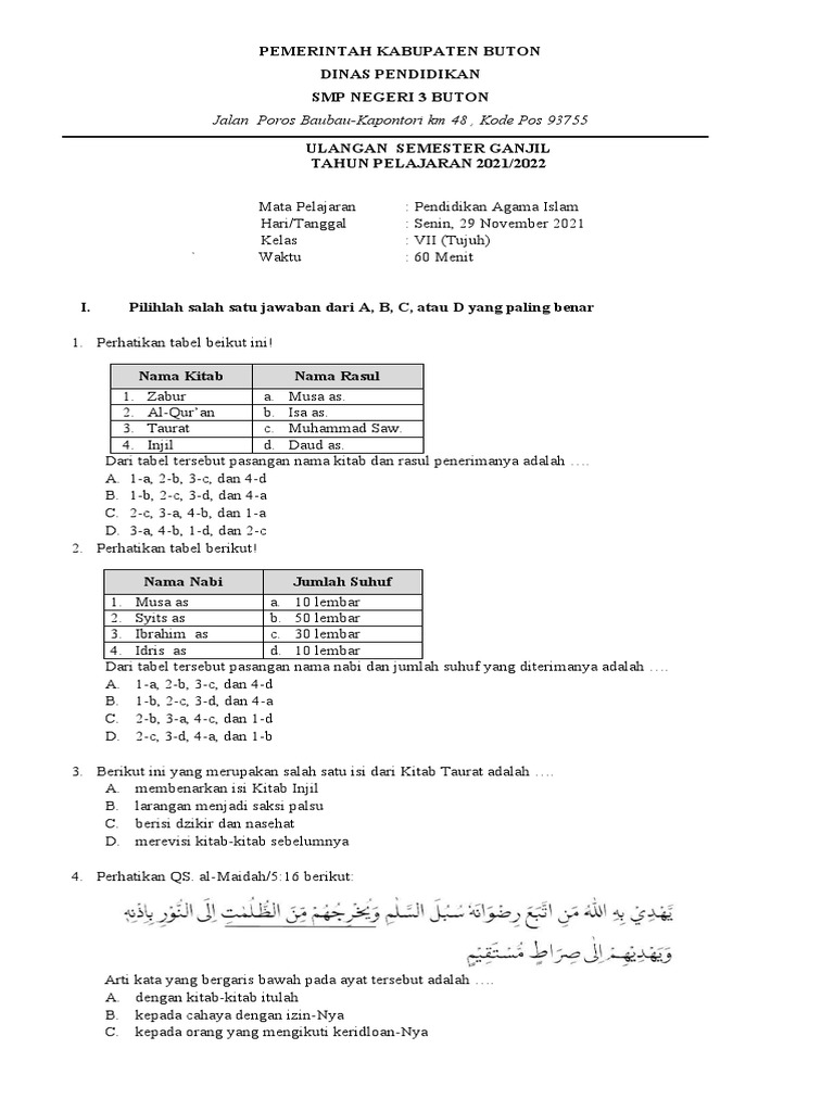 Soal Pas Kelas 8 Tp. 2020 2021 | PDF