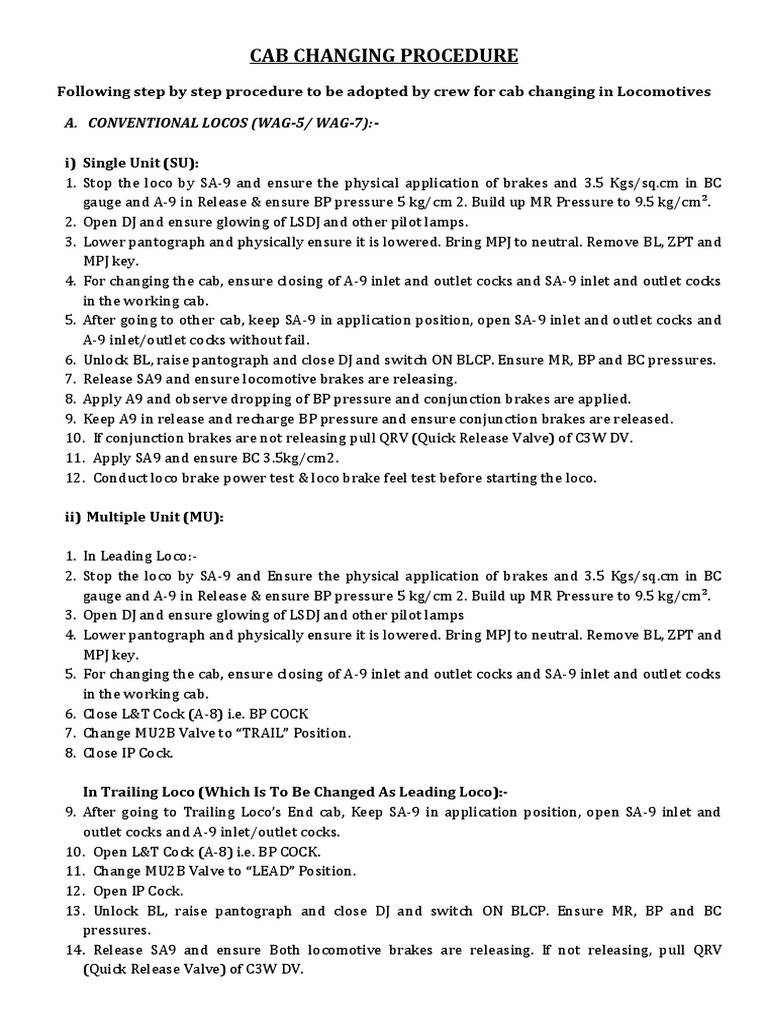 Cab Changing Procedure | PDF | Switch | Electricity