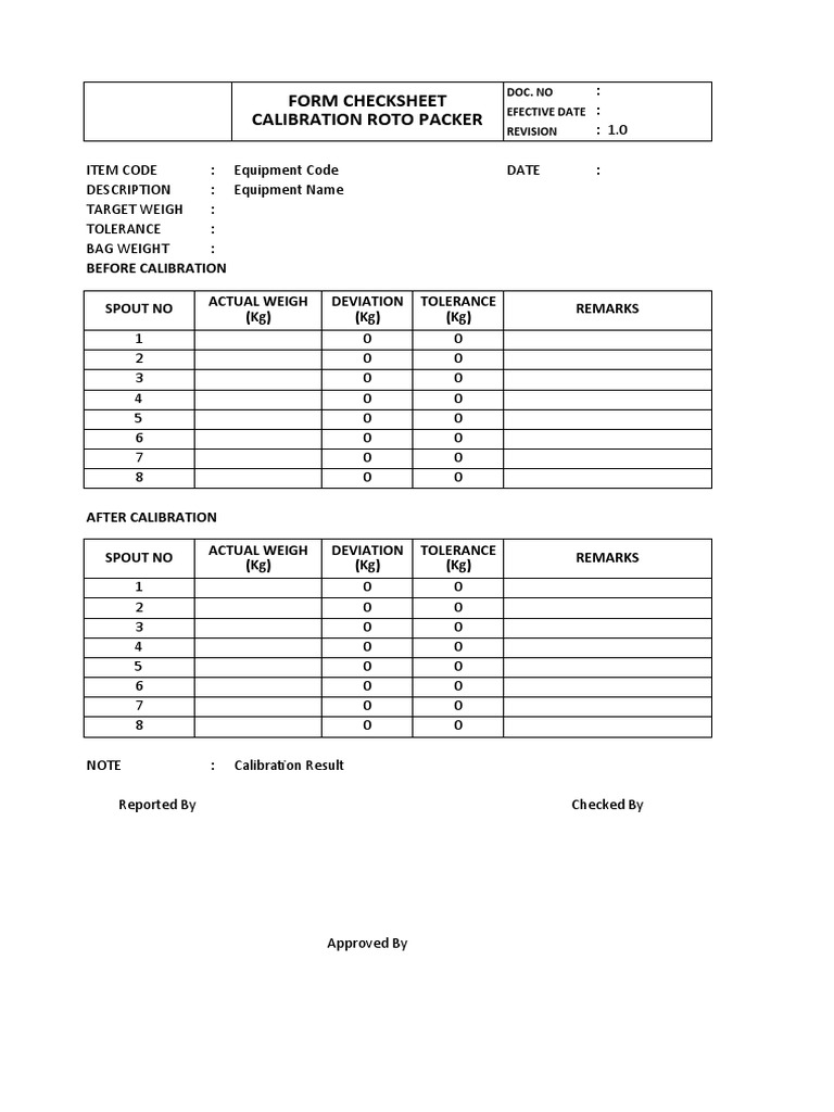 Calibration Checksheet Form | PDF