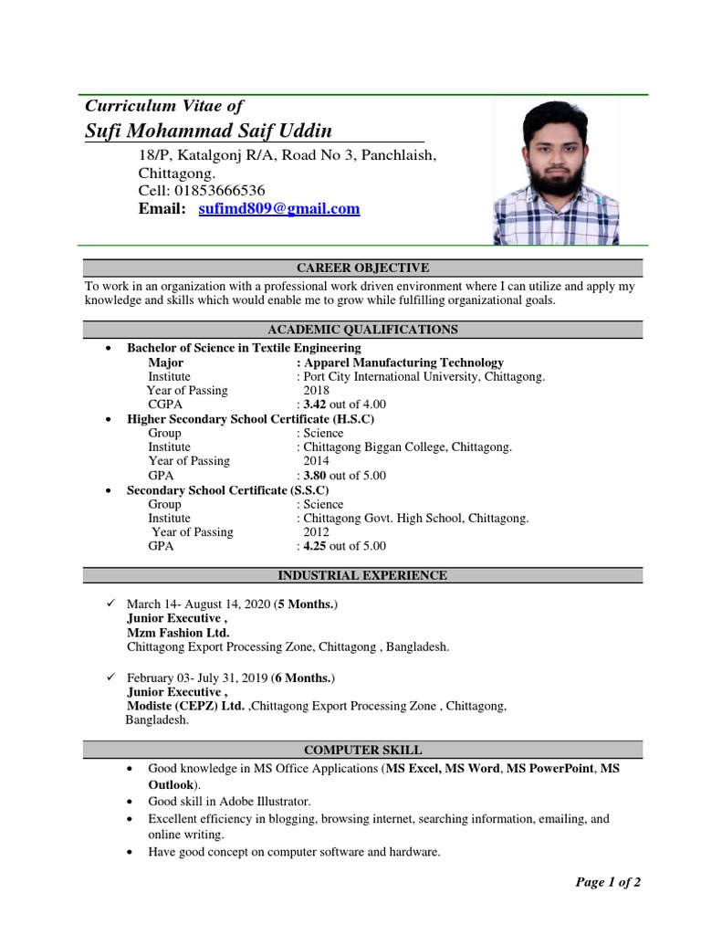 CV of Sufi Md. Saif Uddin. | PDF