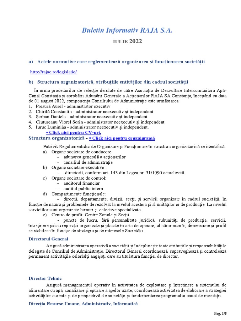 Buletin Informativ Iulie 2022 | PDF