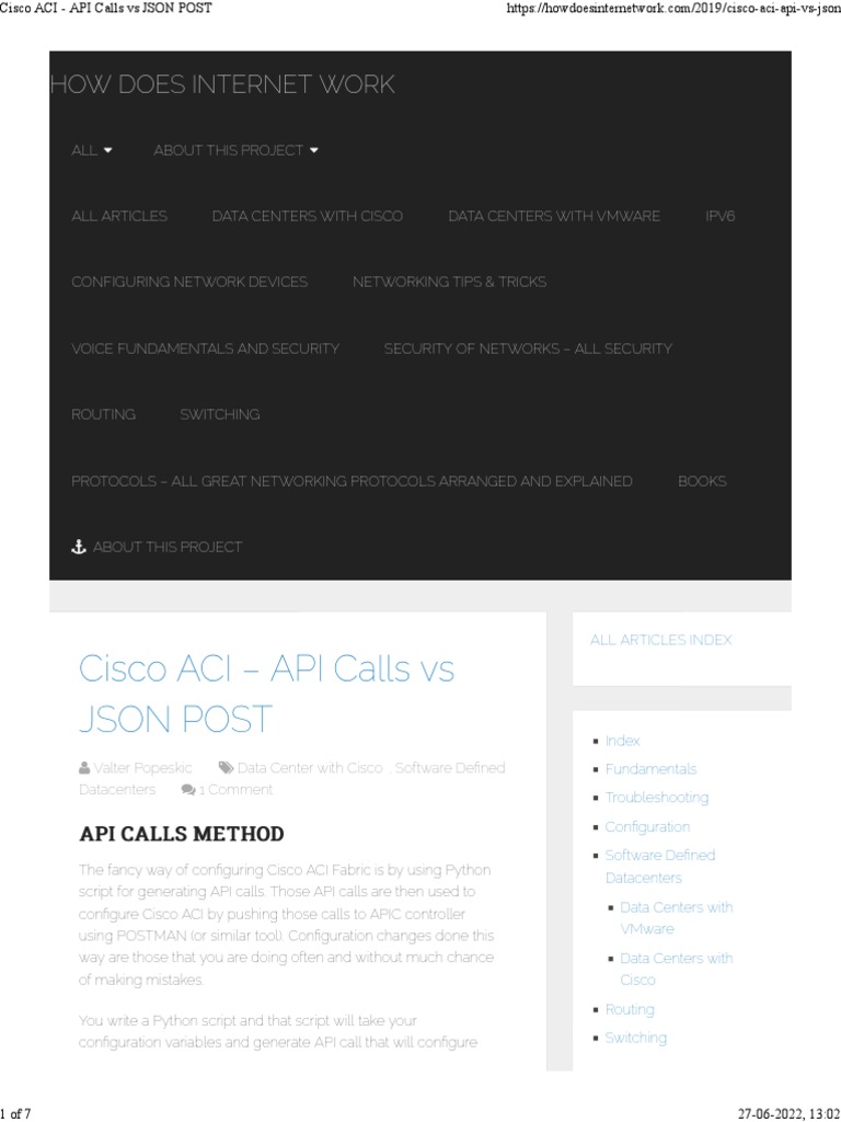 Cisco ACI - API Calls Vs JSON POST | PDF | Json | Computer Science