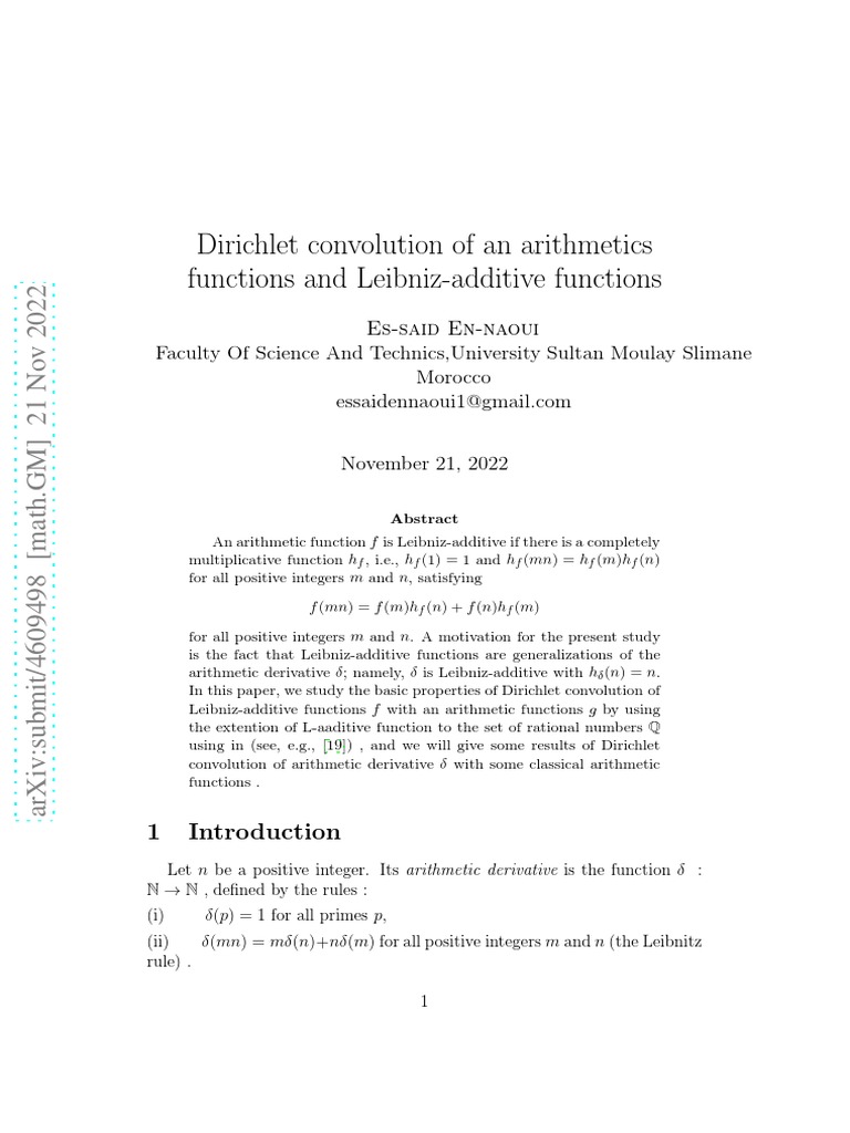 Dirichlet Convolution of An Arithmetics Functions and Leibniz-Additive Functions | PDF ...