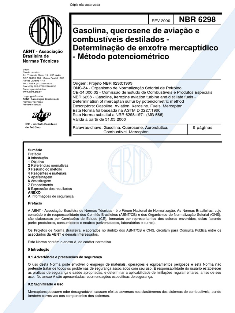 NBR 06298 - 2000 - Gasolina Querosene de Aviacao E Combustiveis ...