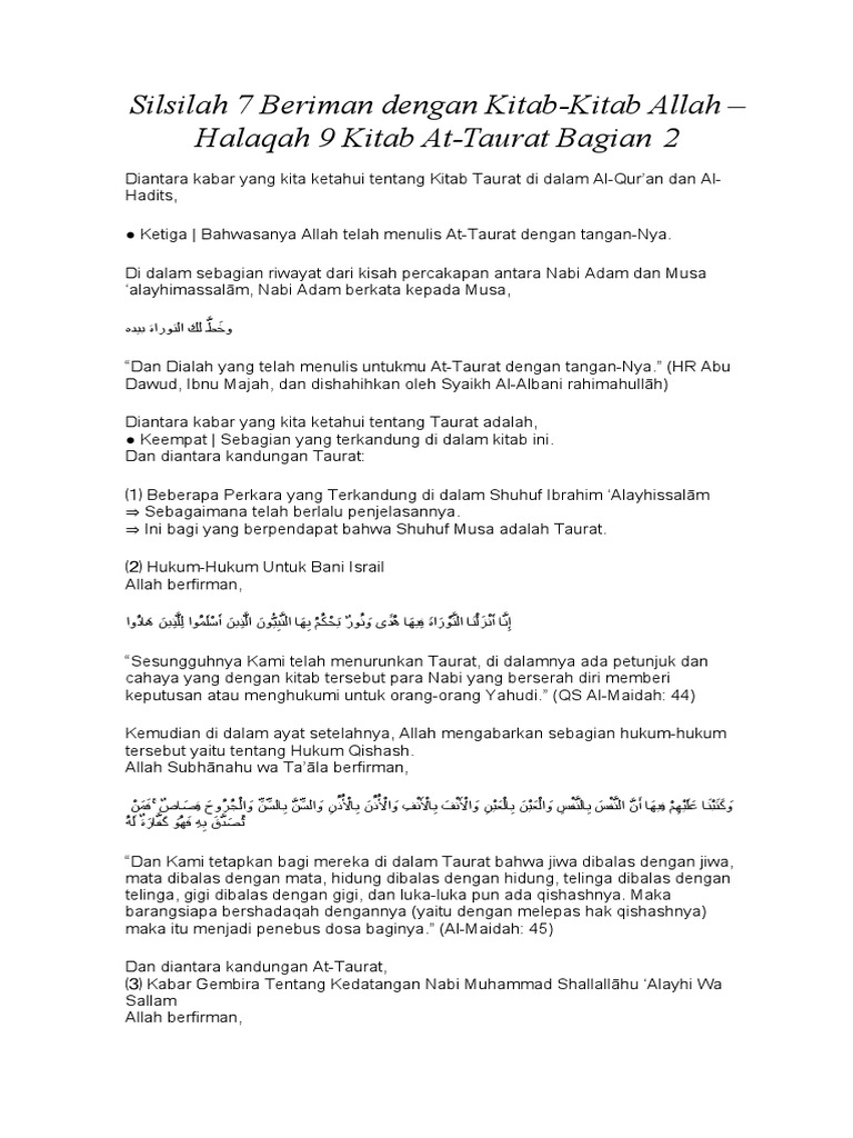 Halaqah 9: Kandungan Kitab At-Taurat | PDF