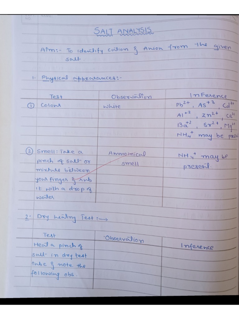 Chemistry Class 11 Salt Analysis | PDF