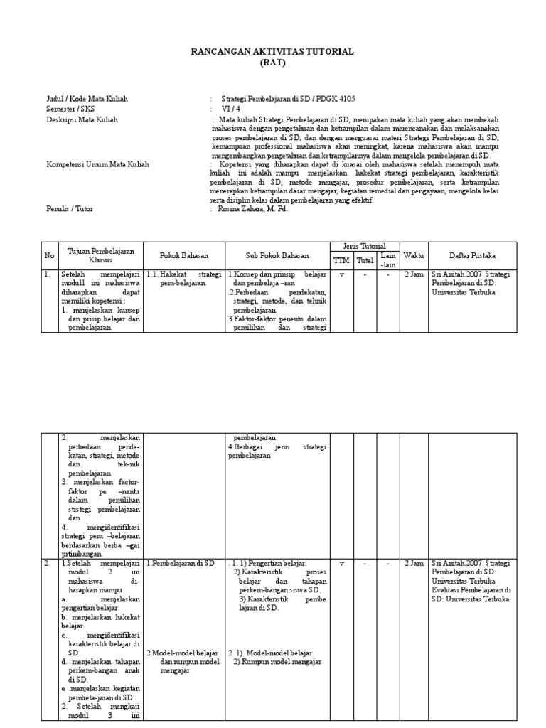 Ratsat Srategi Pembelajaran Di SD | PDF