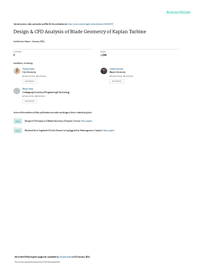 Design & CFD Analysis of Blade Geometry of Kaplan Turbine | PDF